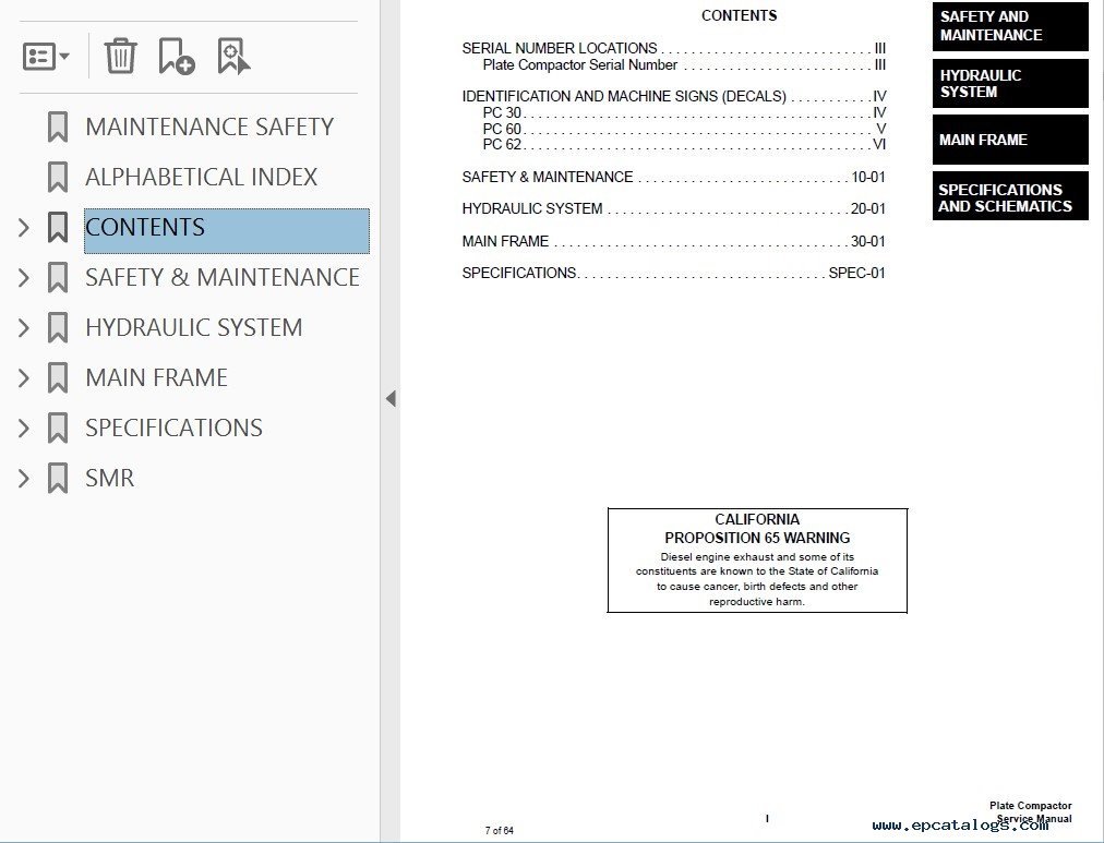 Bobcat PC30 PC60 PC62 Plate Compactor Service Manual