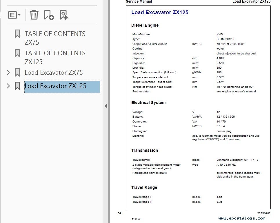 Bobcat ZX75, ZX125 Load Excavator Service Manual PDF