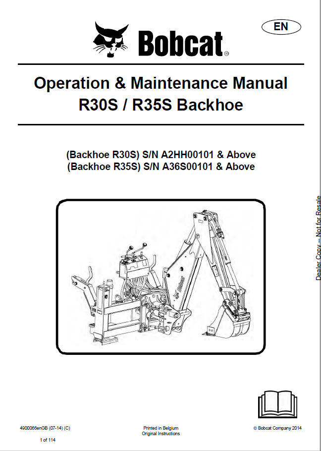 Bobcat R30S/R35S Backhoe Manual PDF Download