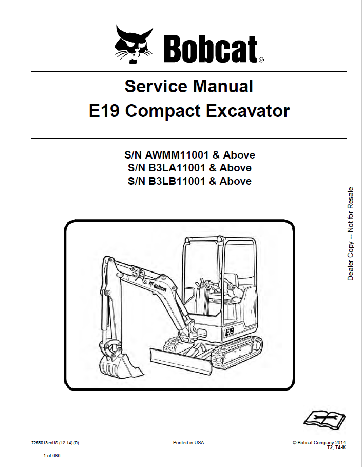 Bobcat E19 Compact Excavator Service Manual