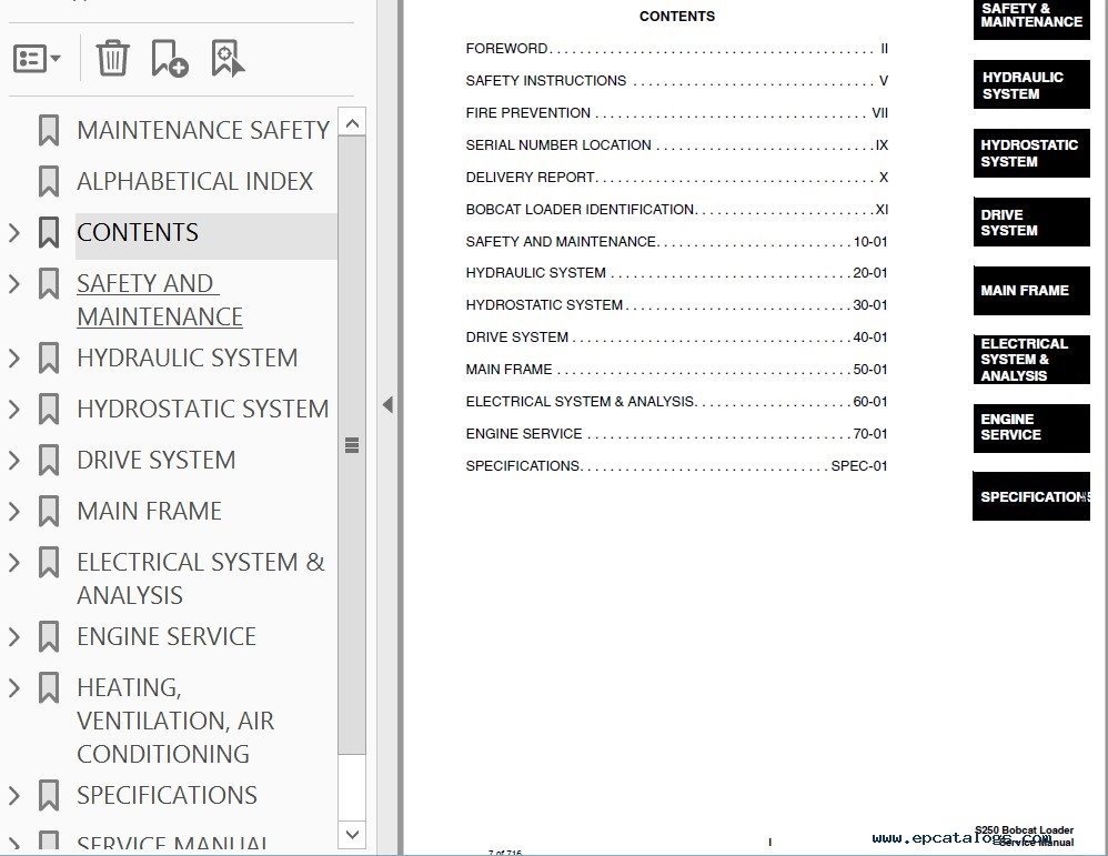 Bobcat S250Turbo S250Turbo HF Loader Service Manual