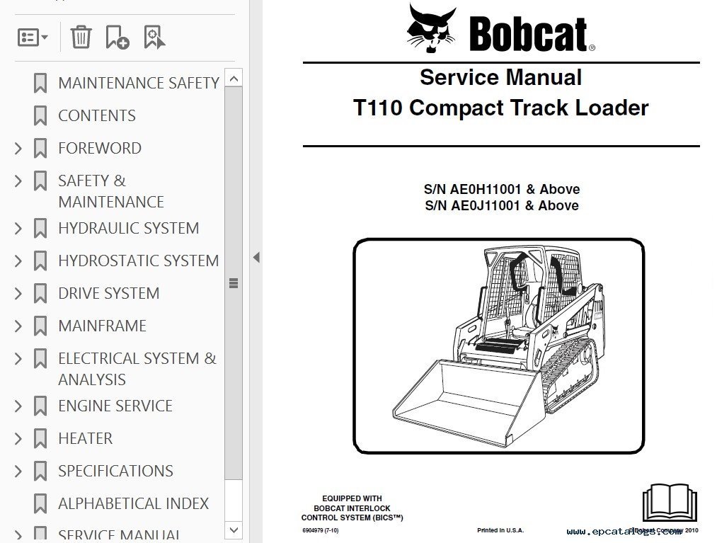 Bobcat T110 Compact Track Loader Service Manual PDF