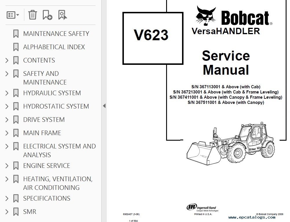 Bobcat V623 Versa HANDLER Service Manual PDF