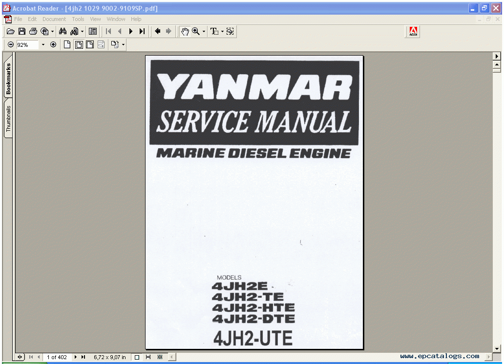 Yanmar Marine Diesel Engine 4JH2E, 4JH2-TE, 4JH2-HTE, 4JH2-DTE, 4JH2-UTE, repair manual, Heavy ...